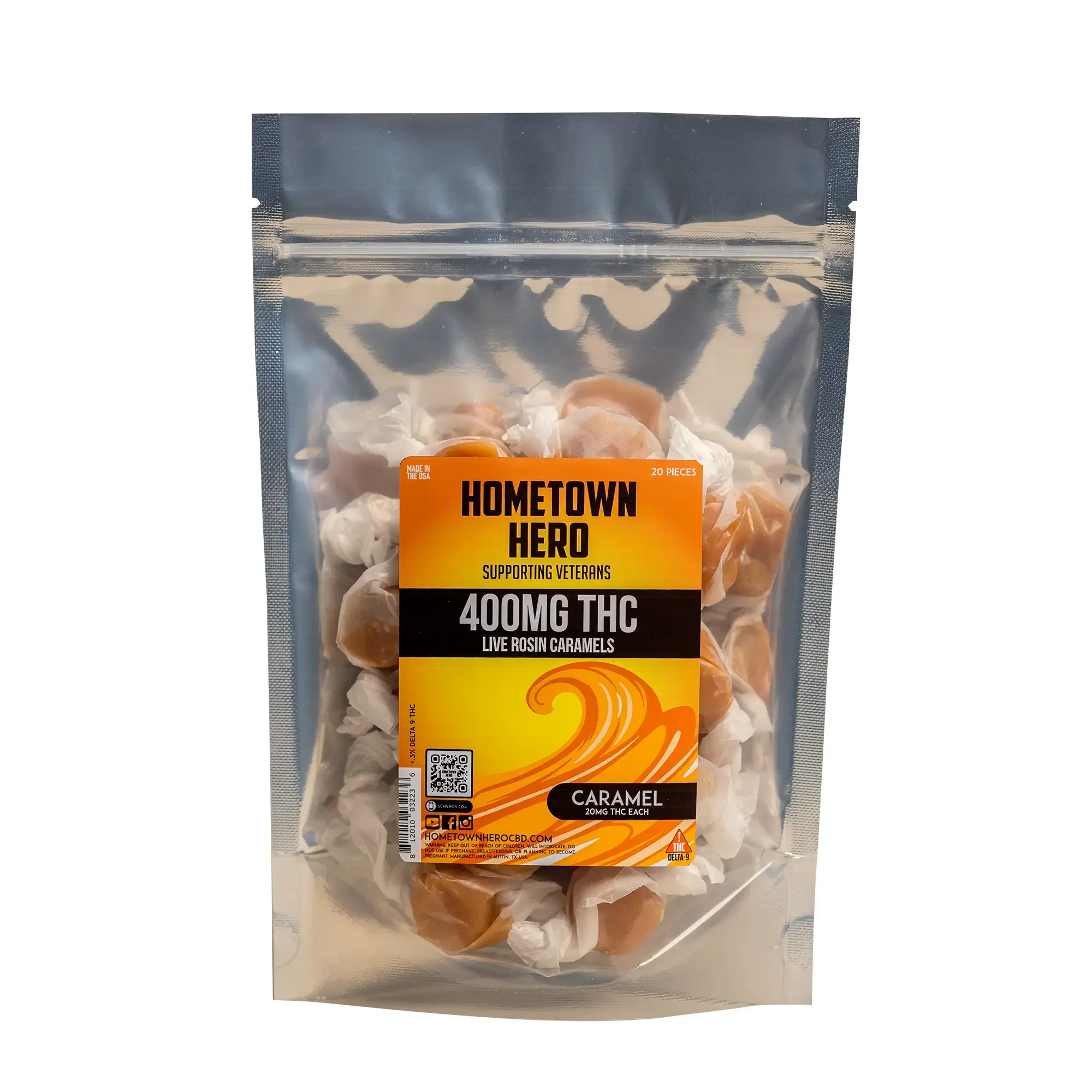 Delta-9 THC Live Rosin Caramels - 20mg | Hometown Hero